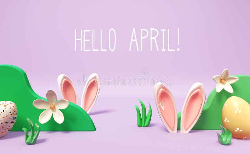 Hello April Message with Rabbit Ears Stock Image - Image of april ...