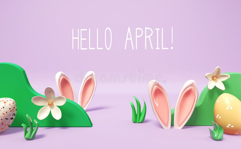 Hello April Message with Rabbit Ears Stock Image - Image of april ...
