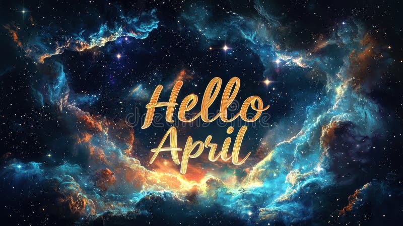 Hello April Text Isolated on Set Against a Breathtaking Cosmic Nebula ...