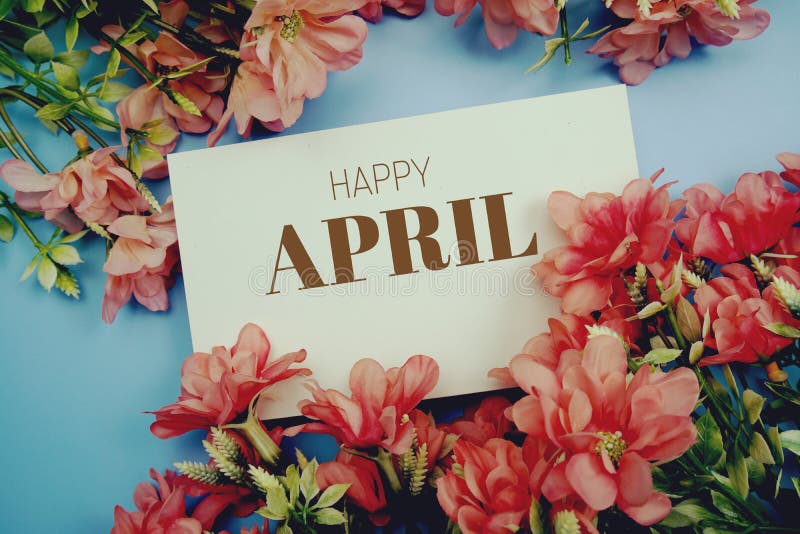 Hello April Text Message with Flower Decoration on Blue Background ...