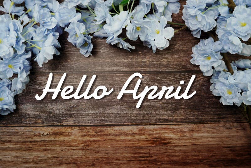 Hello April Text and Spring Flower Decoration on Wooden Background ...