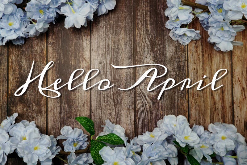 Hello April Text and Spring Flower Decoration on Wooden Background ...