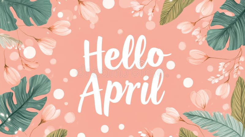 Hello April Text Surrounded by Tropical Leaves and Flowers, Pink ...