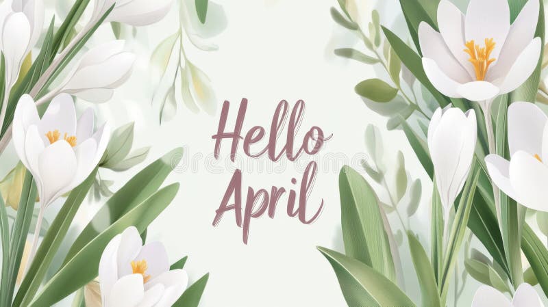Hello April with White Crocus Flowers and Handwritten Text, Spring ...