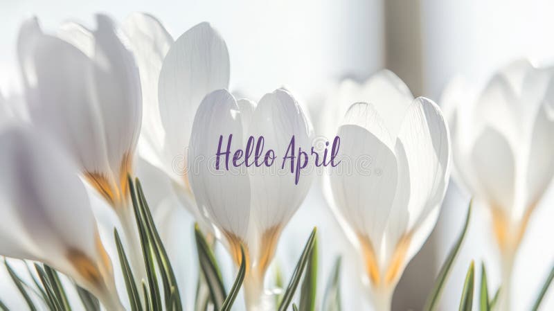 Hello April with White Crocus Flowers and Handwritten Text, Spring ...