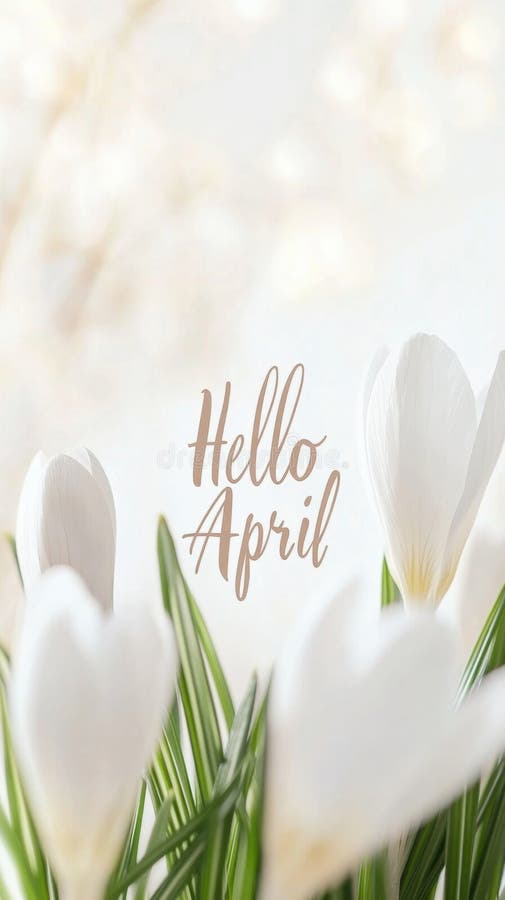 Hello April with White Crocus Flowers and Handwritten Text, Spring ...