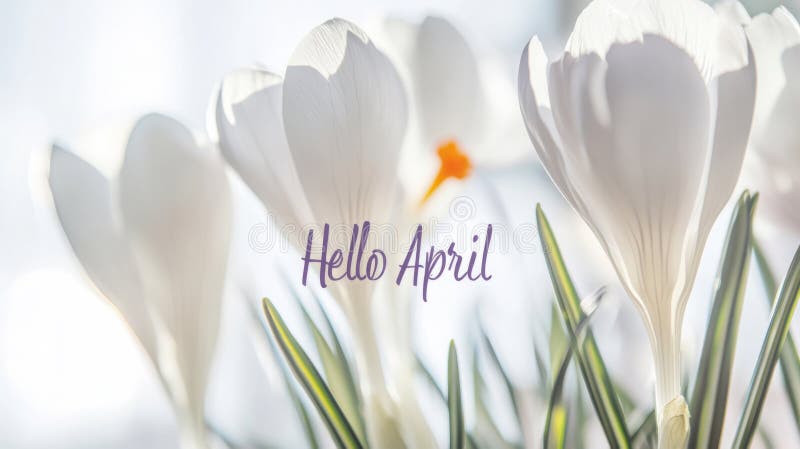 Hello April with White Crocus Flowers and Handwritten Text, Spring ...