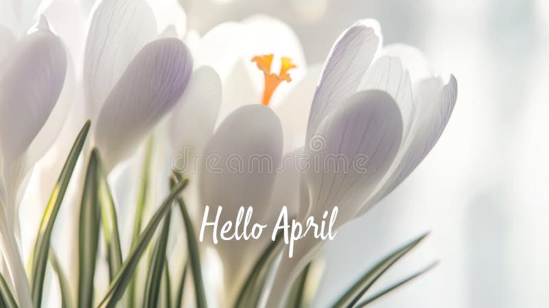 Hello April with White Crocus Flowers and Handwritten Text, Spring ...