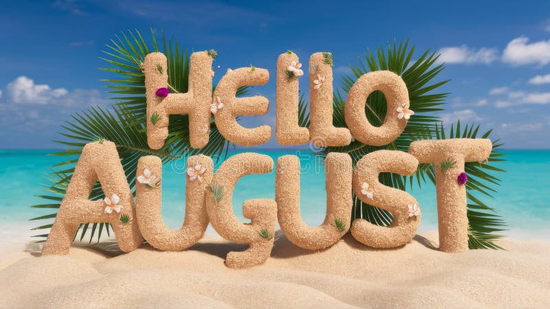 Hello August greeting card stock illustration. Illustration of signs ...