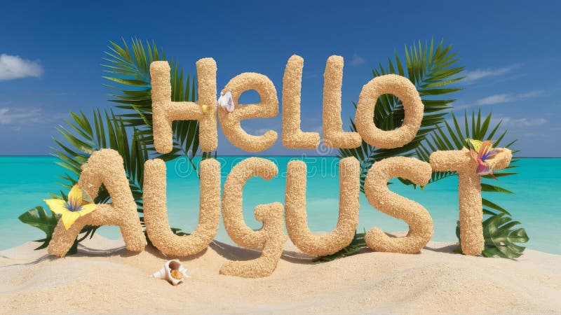 Hello August greeting card stock illustration. Illustration of hello ...