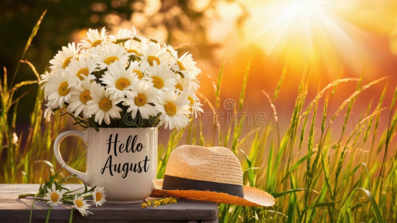 A Hello August Cup of Coffee with a Hat and Straw on Top, AI Stock ...