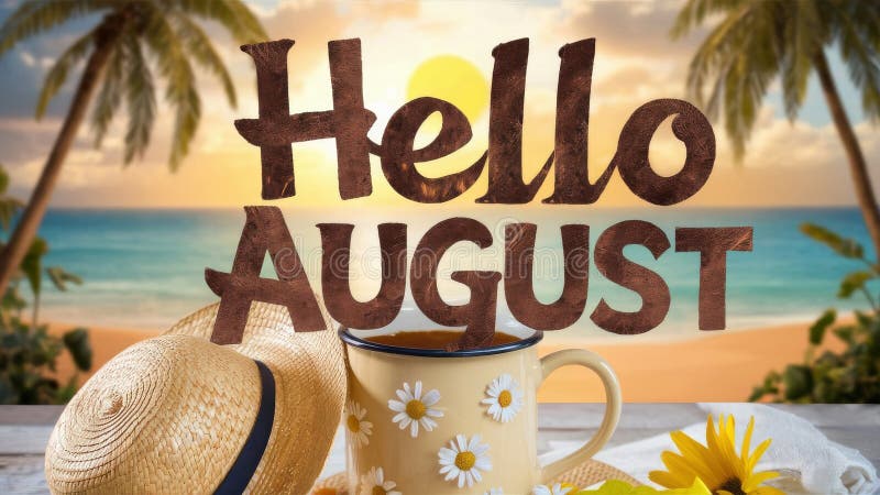 Hello August Greeting Card stock illustration. Illustration of love ...