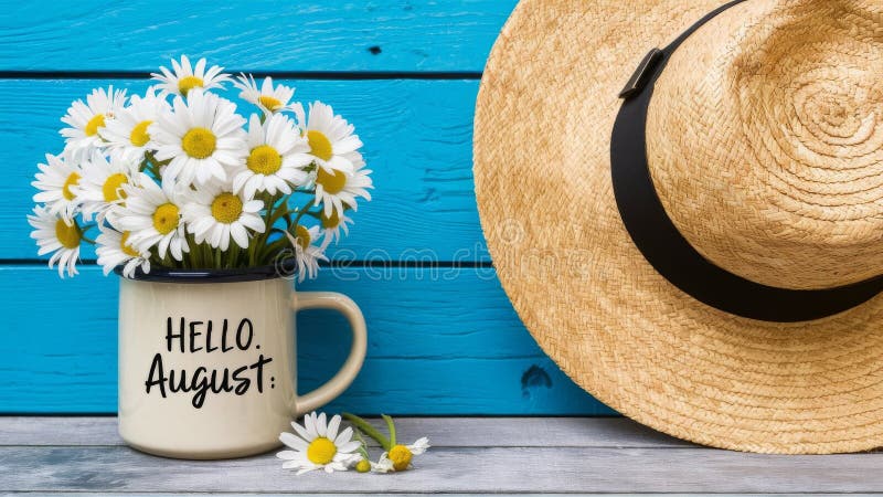 Hello August Greeting Card stock illustration. Illustration of card ...