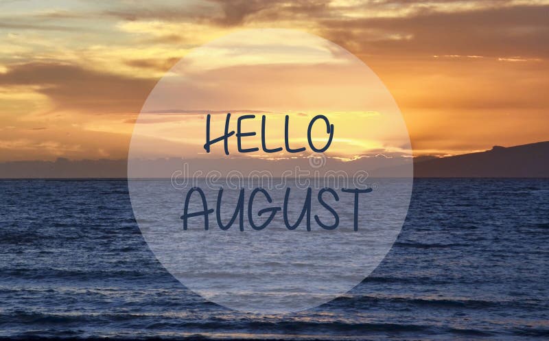 Hello August Greeting On Blooming Flame Tree And Sunset Sun Background ...