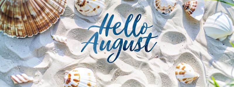 Hello August - Modern Calligraphy Lettering. Summer Concept Background ...