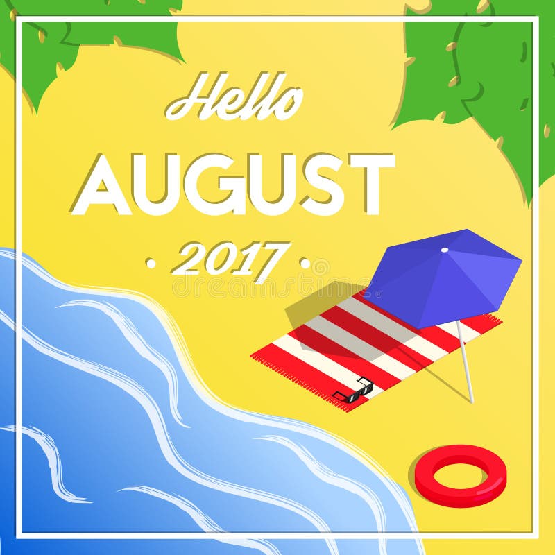 Hello August Summer Isometric Vacation Banner Stock Vector ...