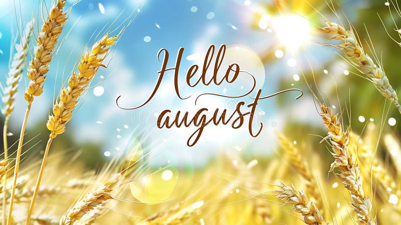 Hello August - Text on a Background of Wheat Field in Sunny Day Stock ...