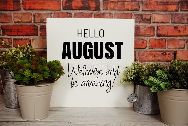 Hello August Text Message with Artificial Plant in Metal Vase ...