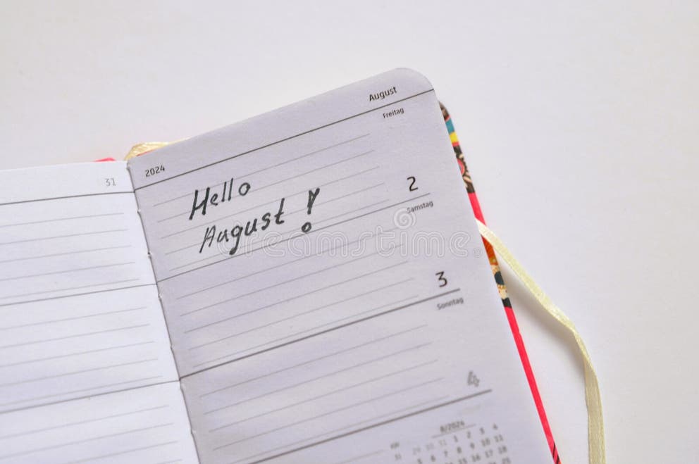 Hello August Write in Calendar Stock Image - Image of write, sketch ...