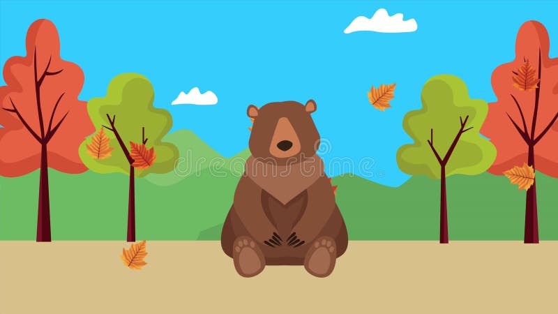 Hello Autumn Animation with Bear in Forest Scene Stock Footage - Video ...