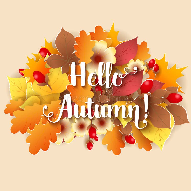 Hello Autumn Background. stock vector. Illustration of text - 73968147