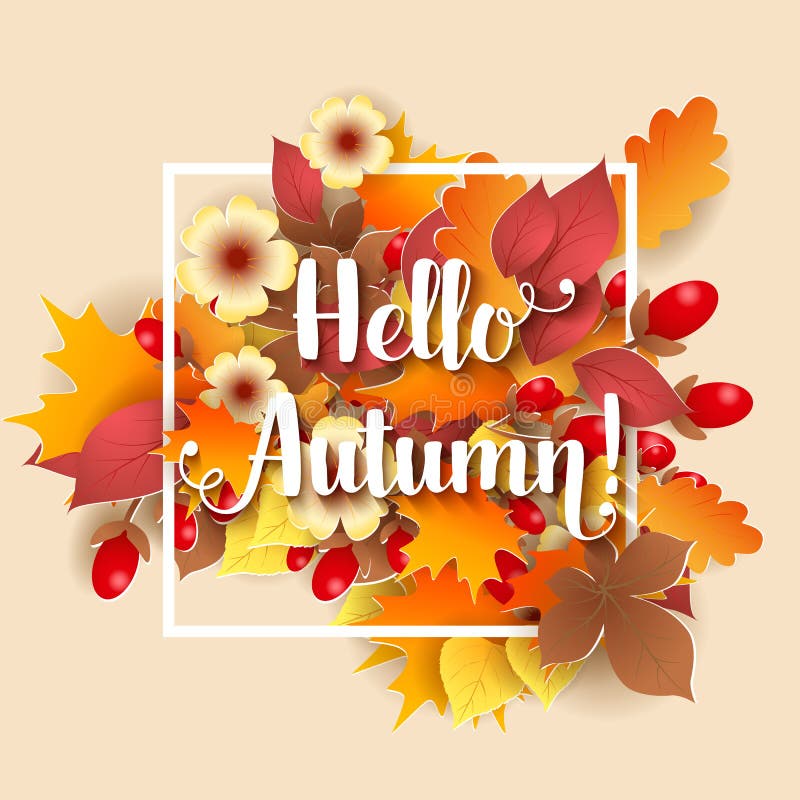 Hello Autumn Hand Drawn Lettering Stock Vector - Illustration of black ...