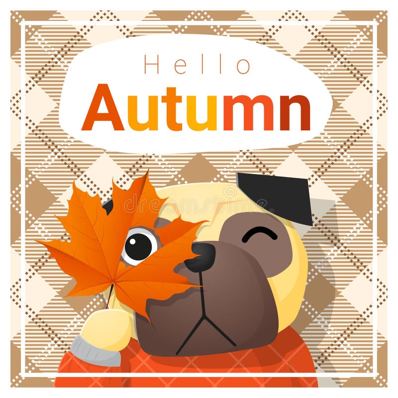 Vector Portrait of Pug Dog Wearing Autumn Leaves Crown. Hello Fall ...