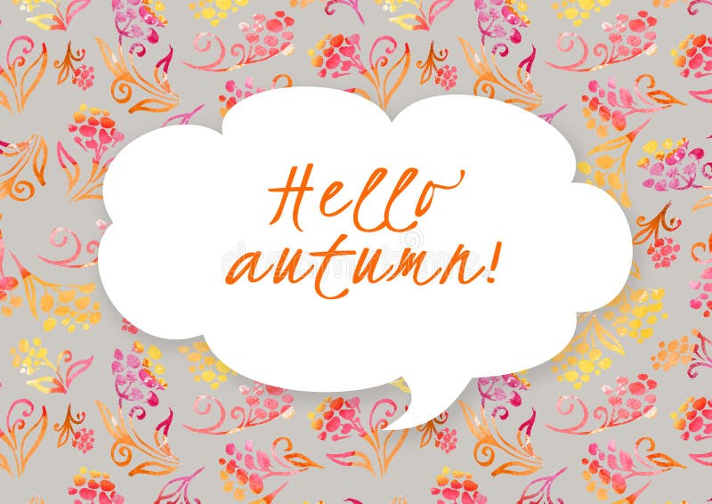 Hello Autumn Banner on a Gray Background with Berries. Stock ...