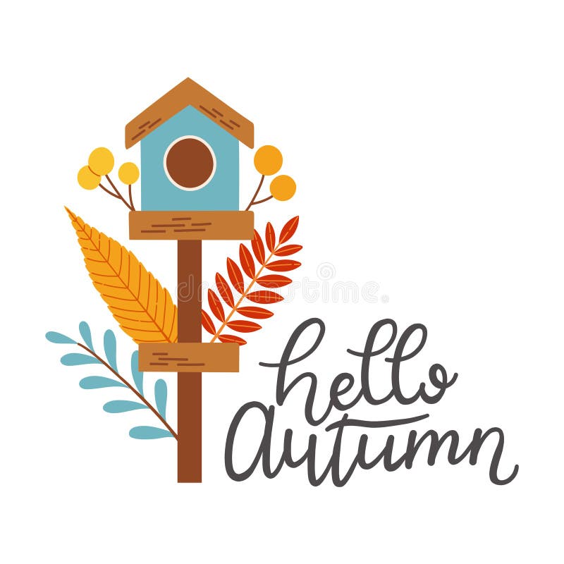 Hello Autumn Birdhouse Fall Season Vector Elements Stock Vector ...