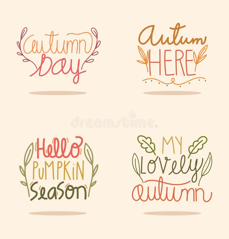 Hello Autumn Calligraphy Set Stock Vector - Illustration of quote ...