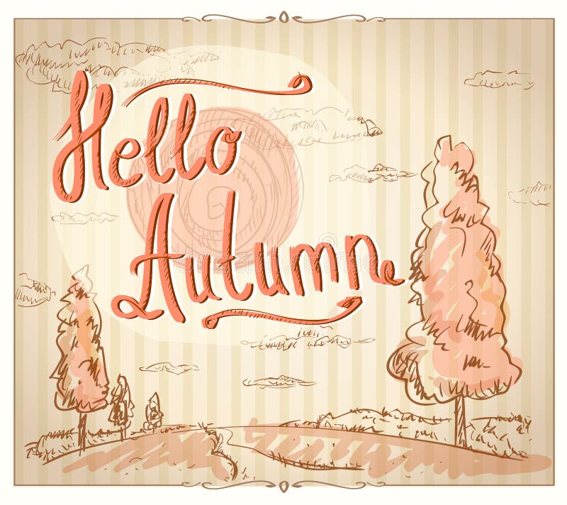 Hello autumn card. stock vector. Illustration of fall - 60261956