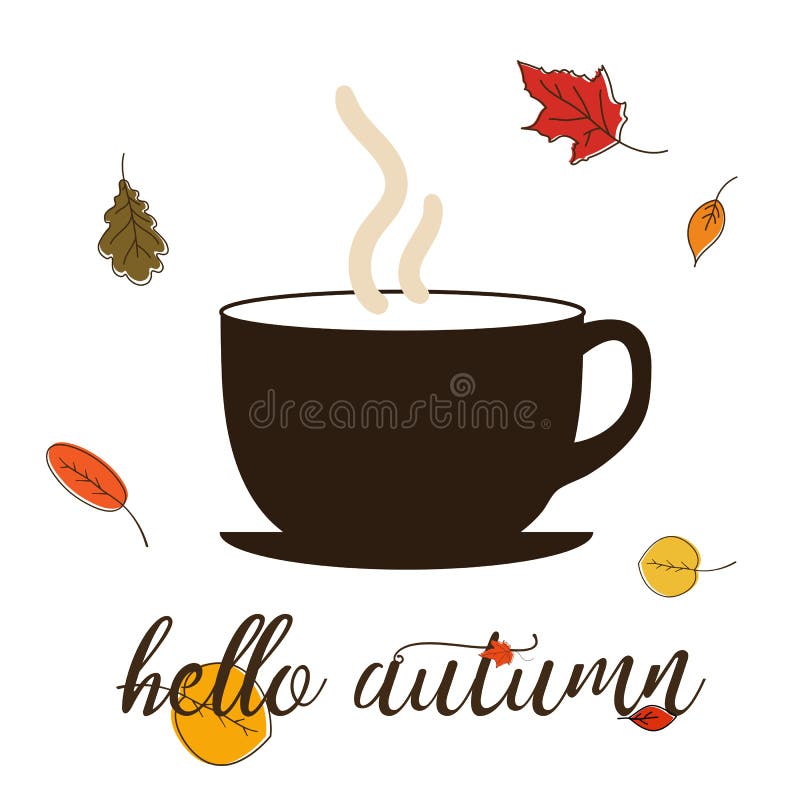 Hello Autumn Coffee Mug with Leaves Vector Illustration Stock Vector ...