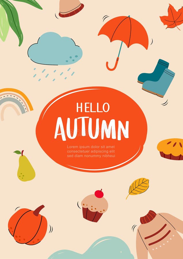 Hello Autumn with Element and Leaves Background. Autumn October Hand ...