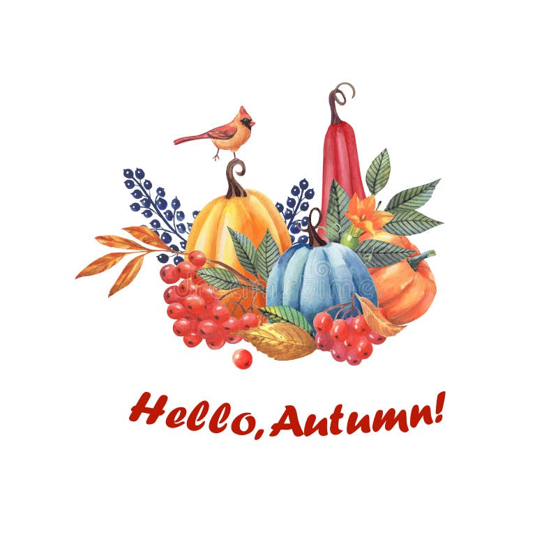Hello September Watercolor Pumpkins Stock Illustrations – 27 Hello ...