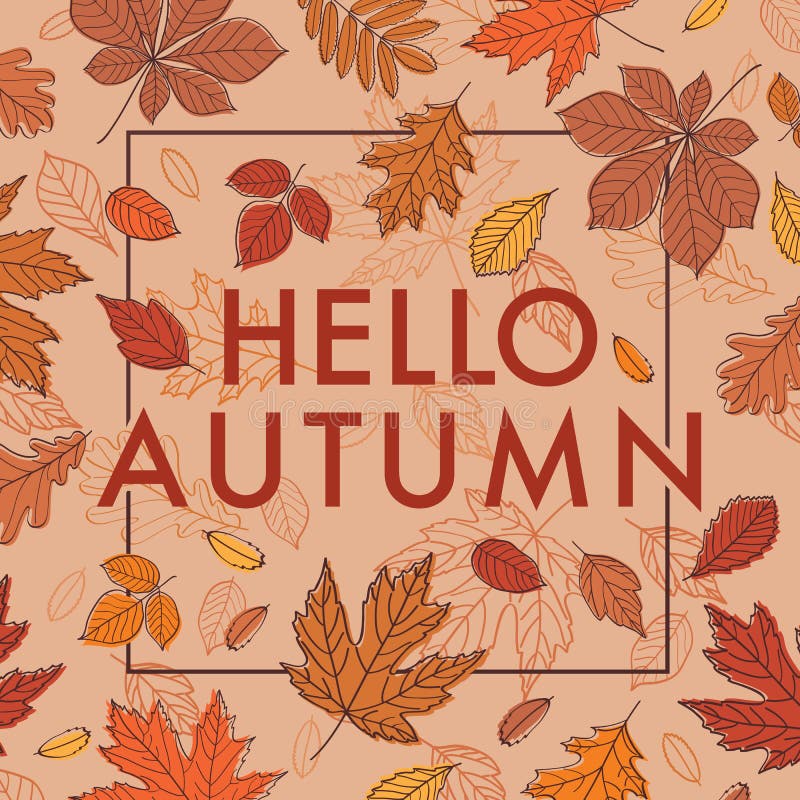 Hello Autumn! Fall of the Leaves. Autumn Leaves of Trees on an Orange ...