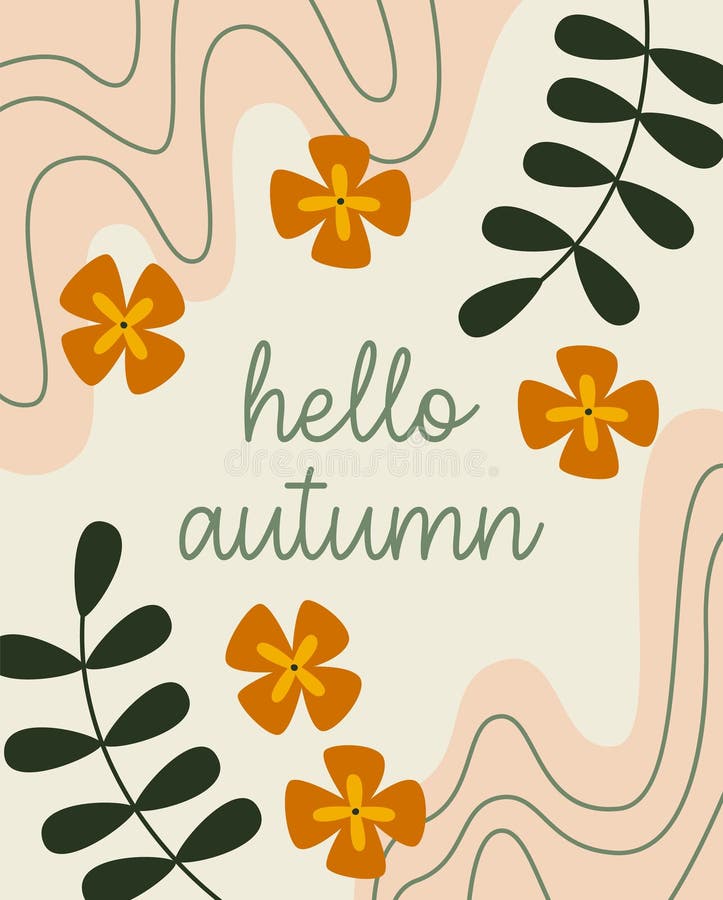 Hello Autumn Floral Background with Abstract Shapes Stock Vector ...