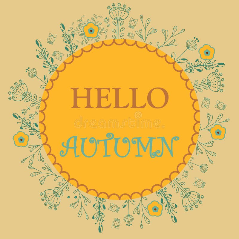 Hello autumn floral card stock vector. Illustration of fall - 58075285