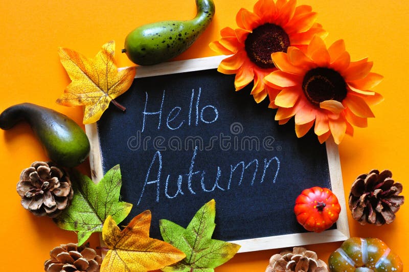 Hello Autumn Gift Card Background Stock Photo - Image of board, orange ...