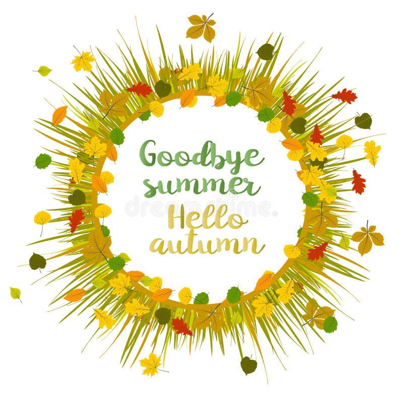 Hello Autumn. Goodbye Summer Stock Vector - Illustration of green, card ...