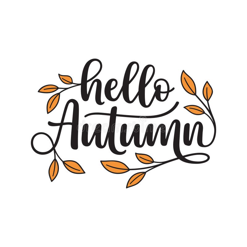 Hello Autumn Text, with Colorful Leaves Wreath, on White Backgrond ...