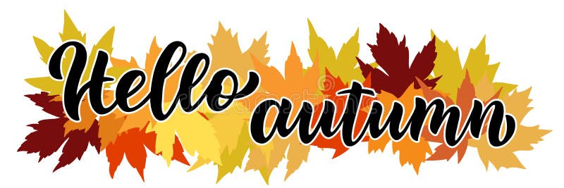 Hello Autumn Hand Written Composition with Maple Leaves in Background ...