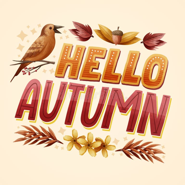 Hello Autumn Message with Seasonal Elements Vector Design Stock Vector ...