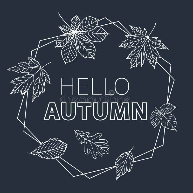 Hello Autumn Background With Hand Drawn Leaves And Frame Stock Vector