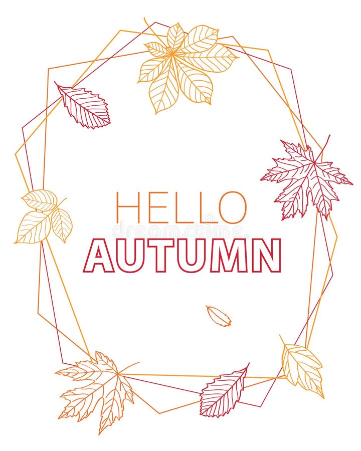 Hello Autumn Background With Hand Drawn Leaves And Frame Stock Vector