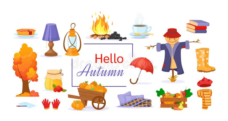 Hello Autumn Set Of Cartoon Elements Autumn And Collection Attributes