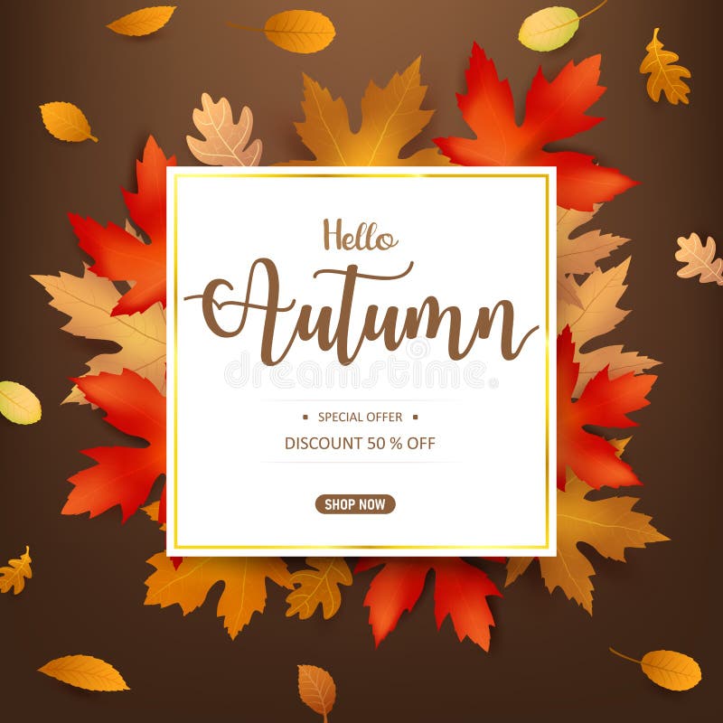 Hello Autumn Text with Dry Leaf 002 Stock Vector - Illustration of ...