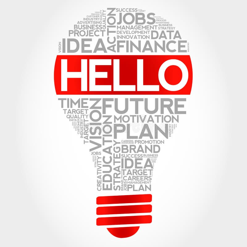 HELLO bulb word cloud stock illustration. Illustration of creative ...