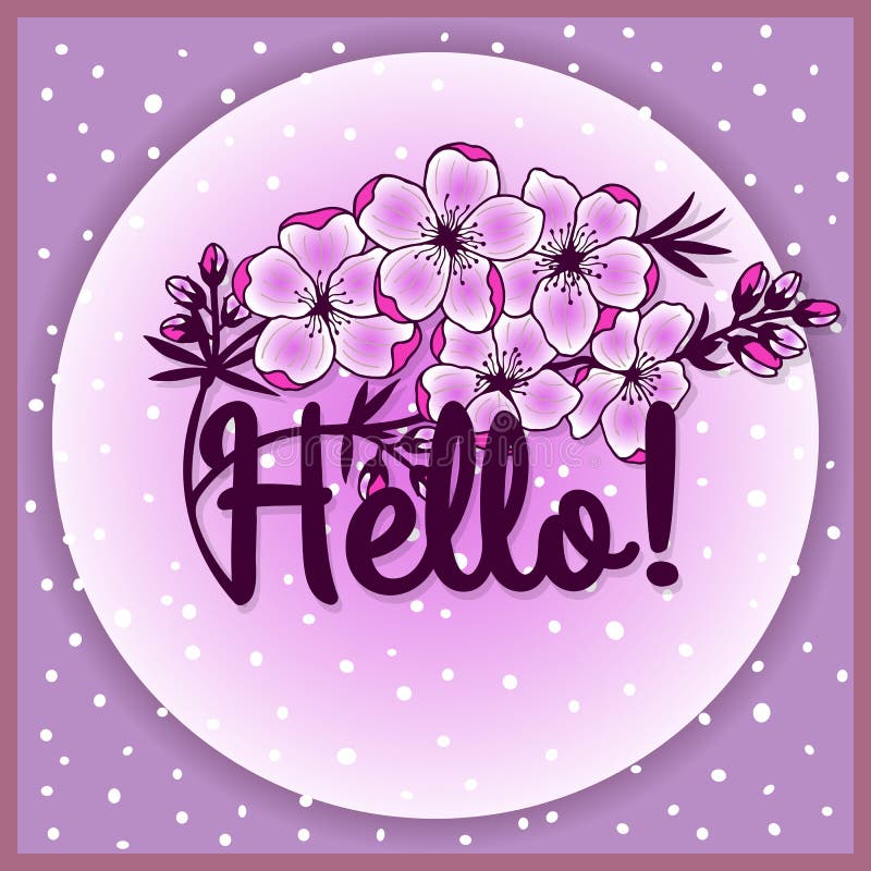 Hello! - Card. Peach Branch with Flowers. Eps10 Vector Illustration ...
