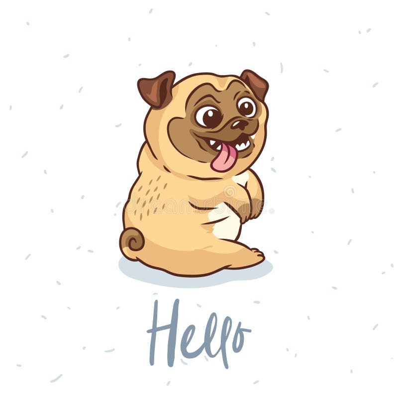 Hello Card. Pug Dog Card in Cartoon Style. Vector Illustration. Stock ...