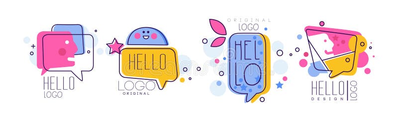 Hello Chat and Talk Original Logo Design Vector Set Stock Vector ...